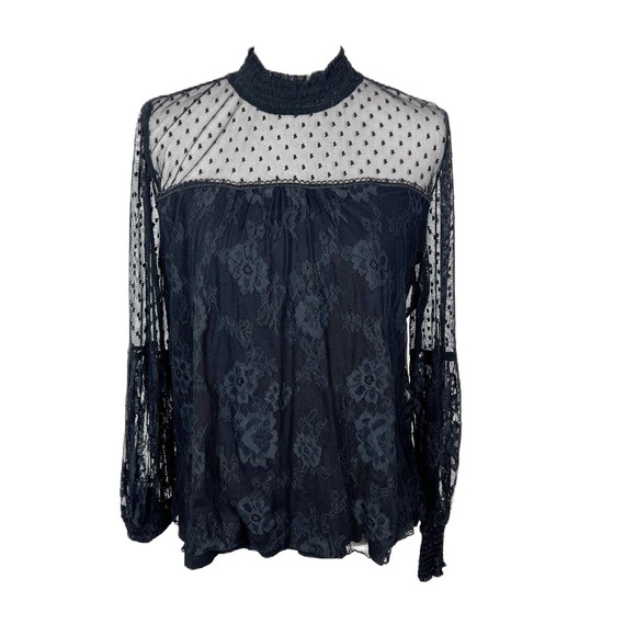 DECJUBA | Tops | Decjuba Blouse Women Large Black Mesh Shoulder Floral ...